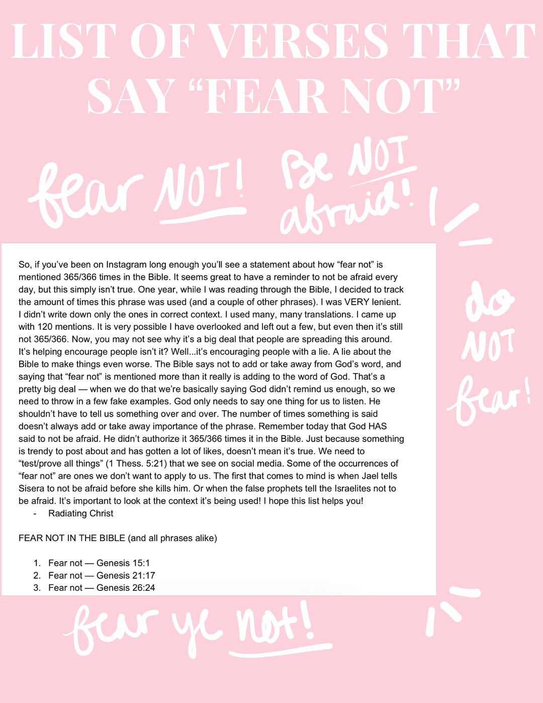 PRINTABLE List of Every fear Not Bible Verse // Bible Study - Etsy
