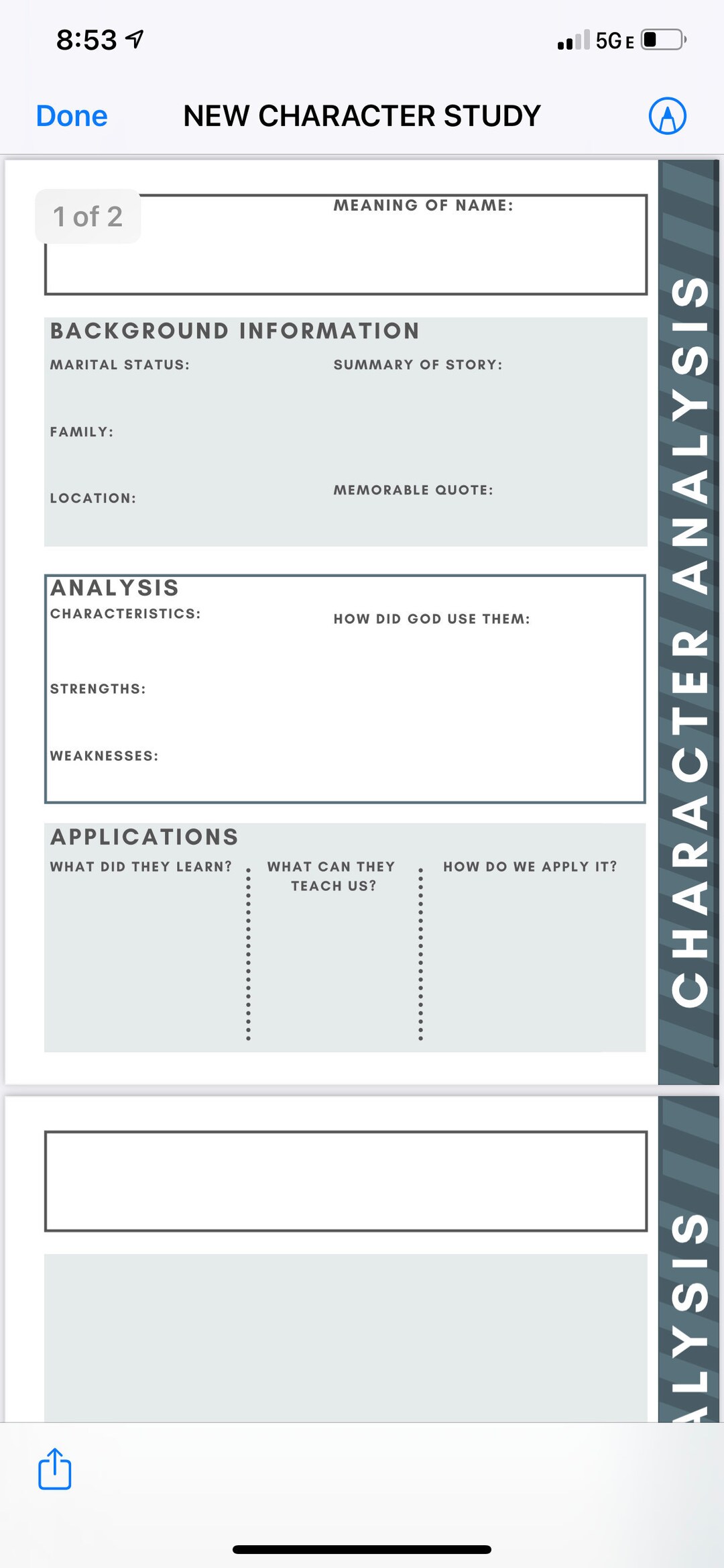 PRINTABLE ONE PAGE Bible Character Analysis Sheet/template - Etsy