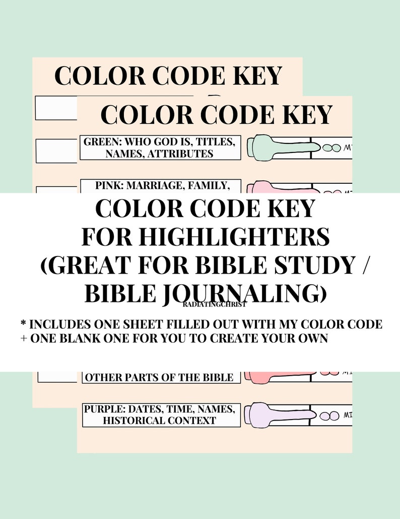 PRINTABLE Bible Study Highlighter Color Code // Bible | Etsy