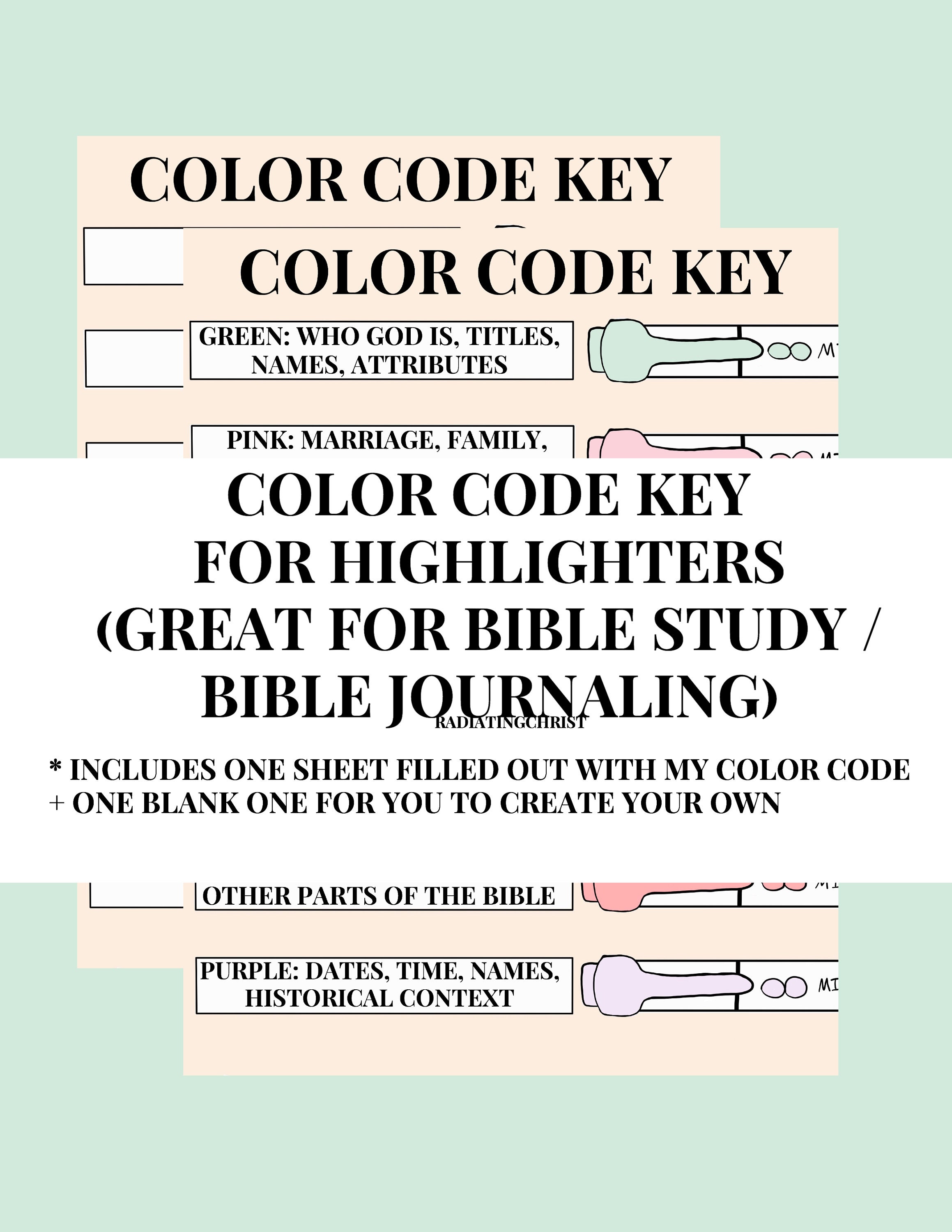 PRINTABLE Bible Study Highlighter Color Code // Bible | Etsy