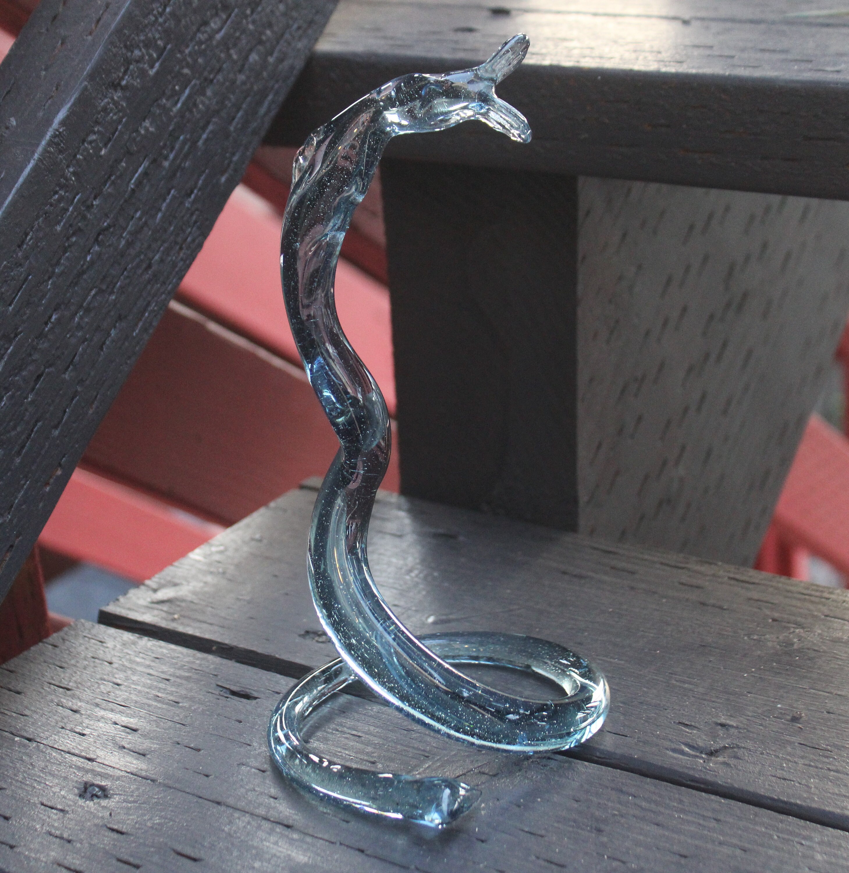 Vintage, Blue Glass Snake, Glass Sculpture, Murano Style, Standing ...