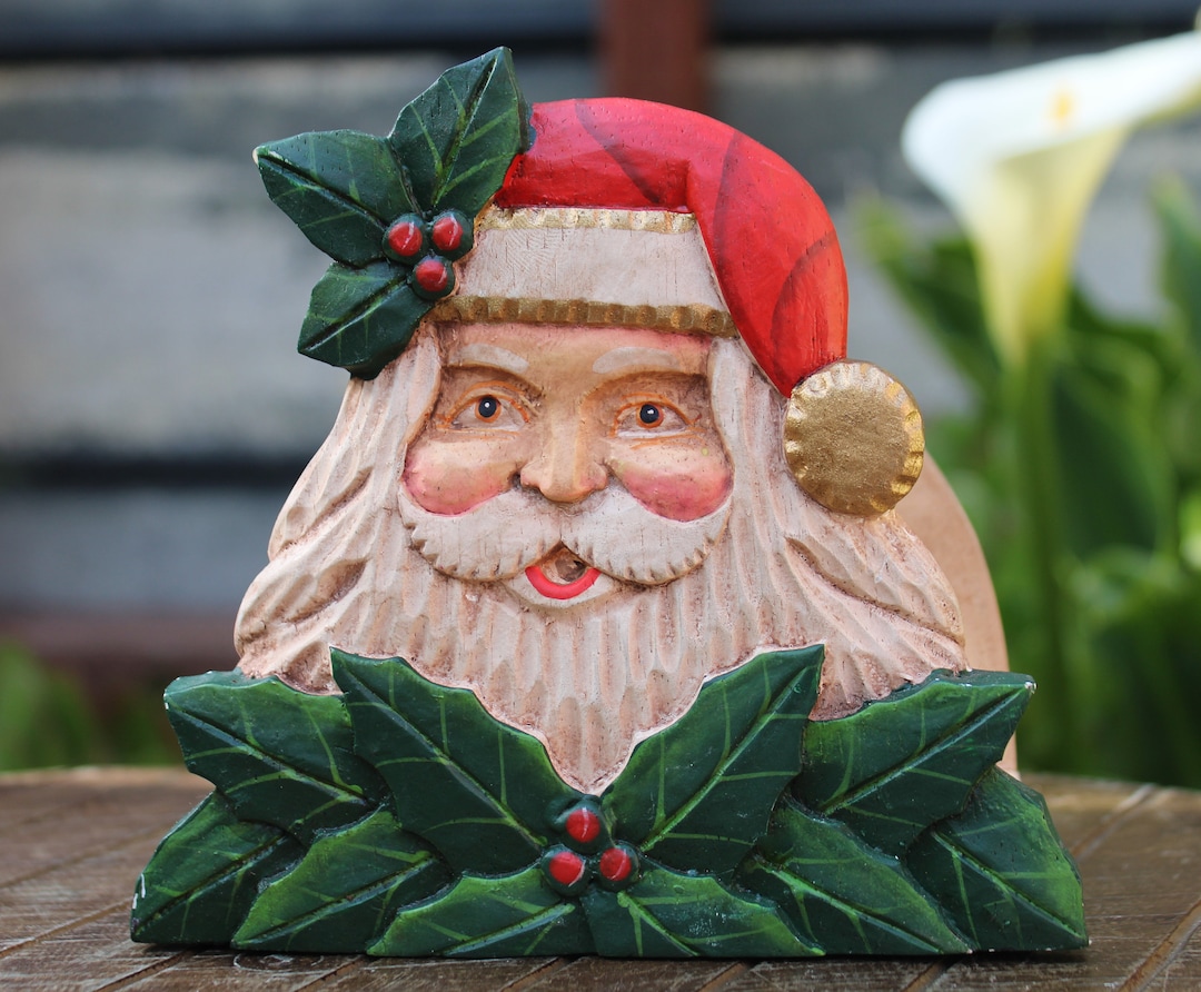 Vintage, Christmas Napkin Holder, Santa Serviette Dispenser, Wooden ...