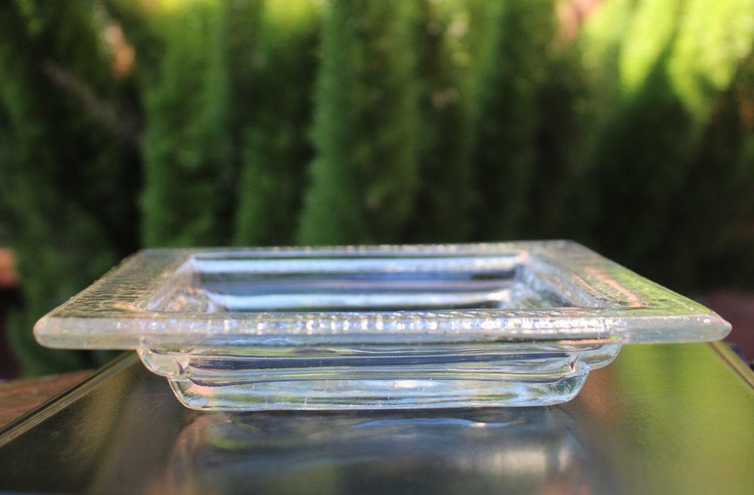 Vintage Glass Dish, Wavy Glass, Square Glass Dish, Clear Glass, Trinket ...