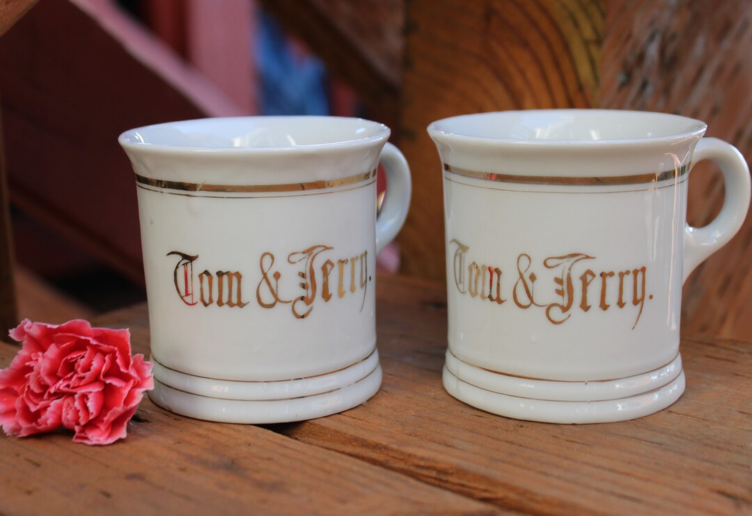 Set of 2, Vintage Tom and Jerry Cups, Punch Cups, Eggnog, White and ...