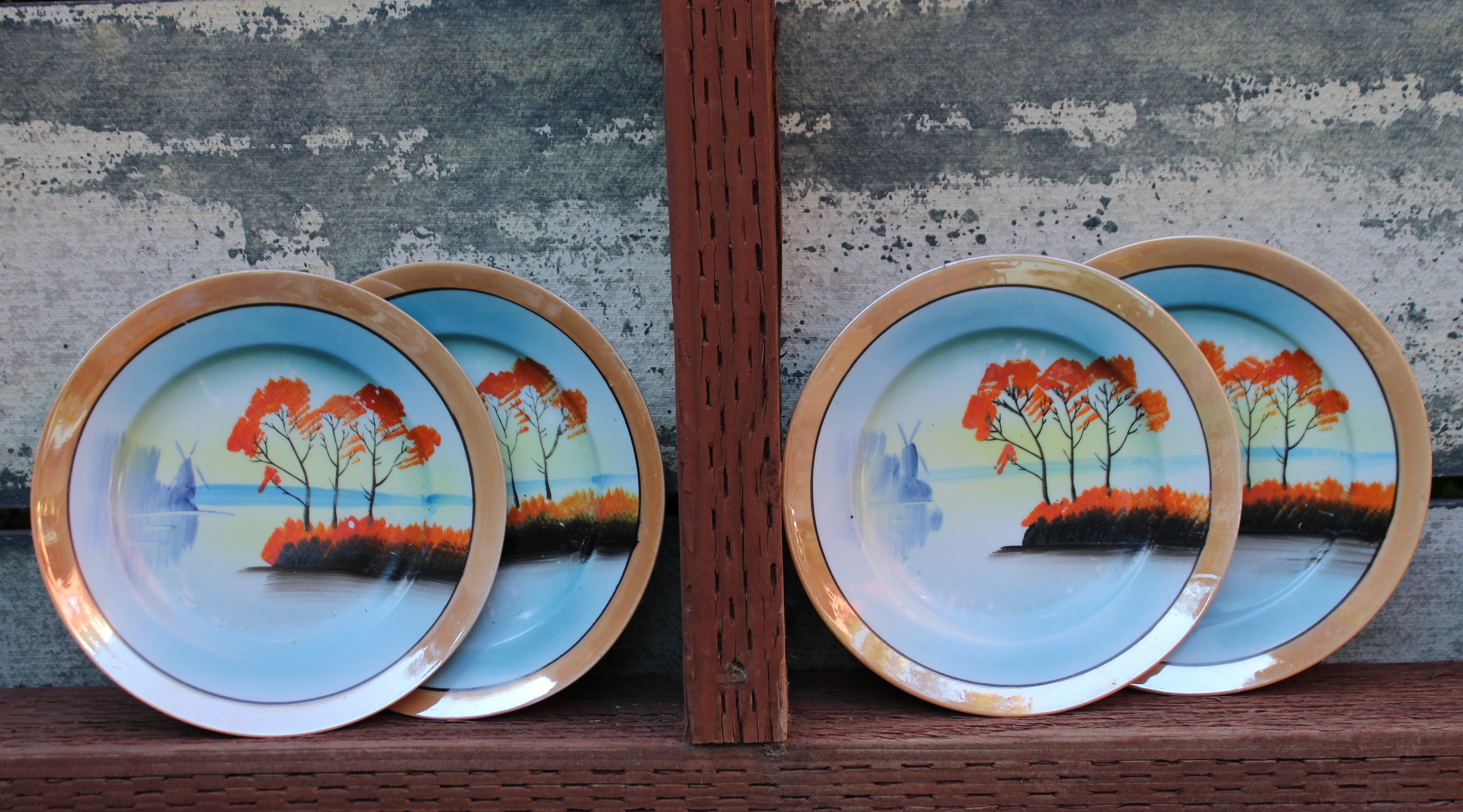Set of 4 Takito Japanese Lusterware Plates Orange and Blue | Etsy