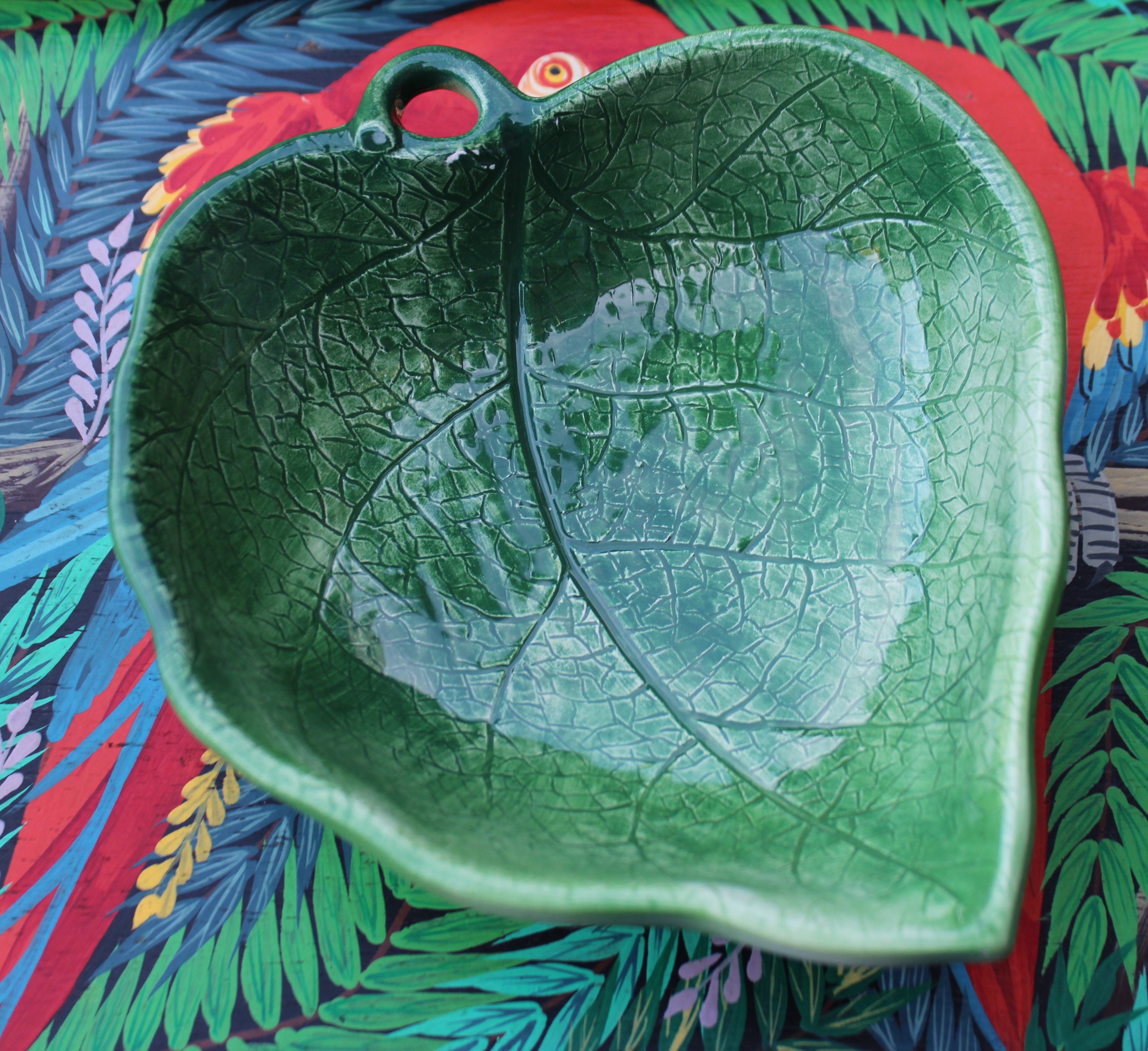 Set of 3, Vintage, Leaf Shape Bowls With Handles, Green, Majolica Style ...