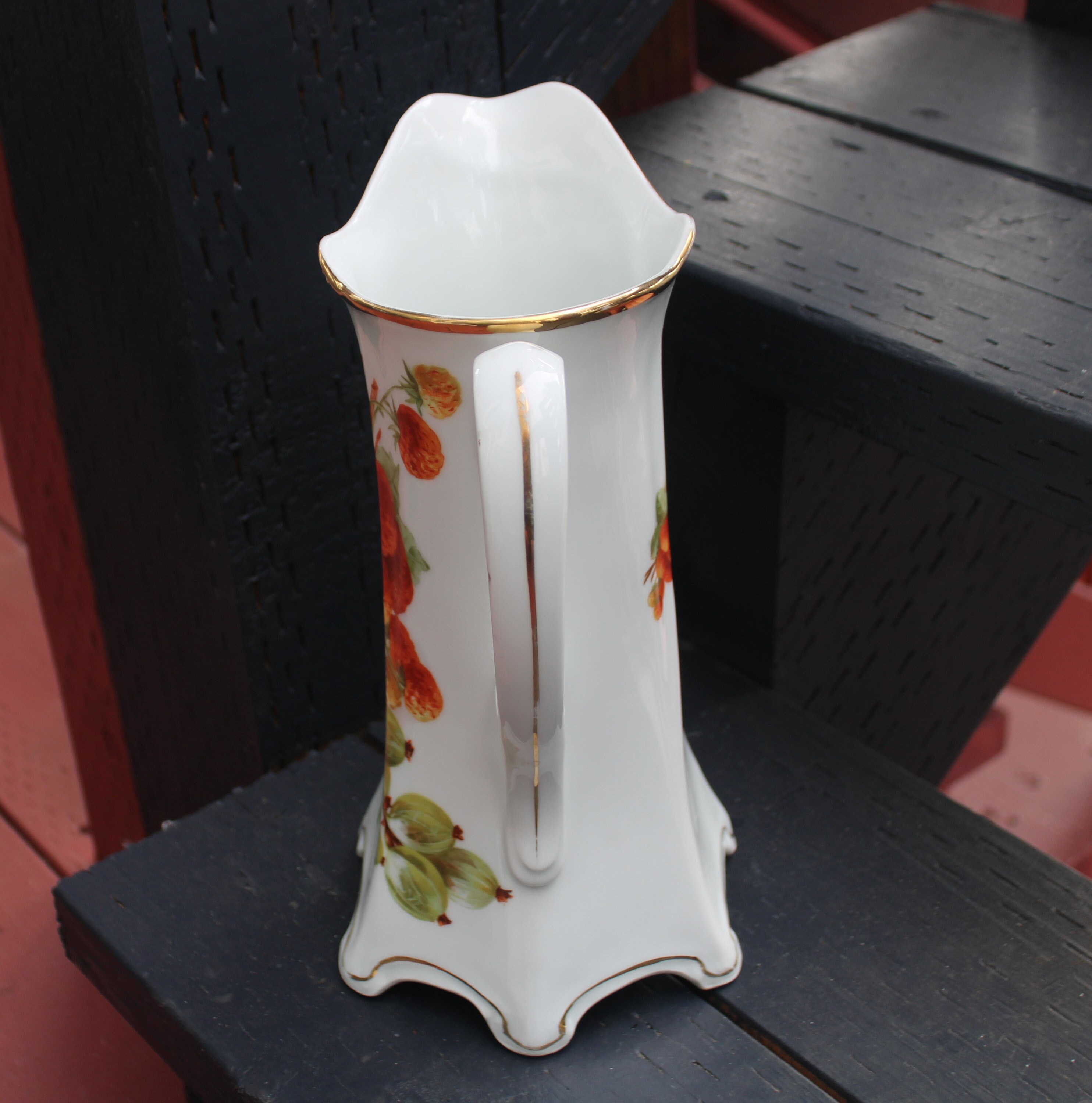 Antique, German Pitcher, Tall Pitcher, German Jug, Strawberry and ...