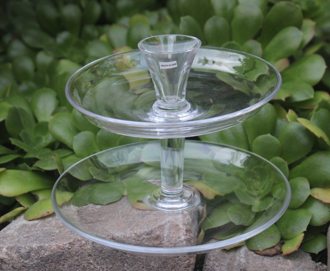 Vintage, Blown Glass, 2 Tier Glass Tray, Clear Glass Serving Tray, Hand ...