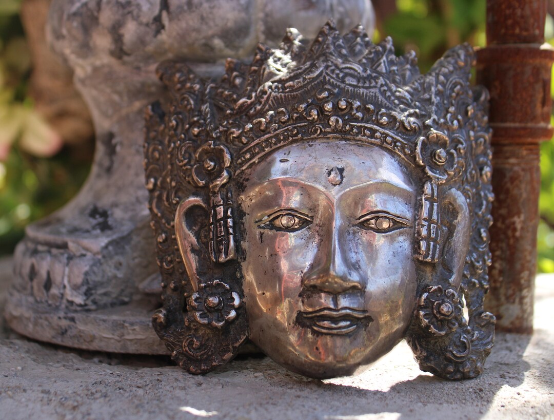 Vintage, Dewi Sri Mask, Nickel Face Mask, Small Metal Mask, Hanging ...