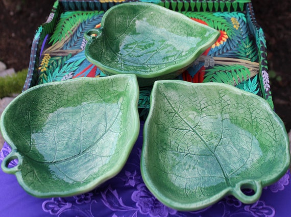 Set of 3 Vintage Leaf Shape Bowls With Handles Green | Etsy