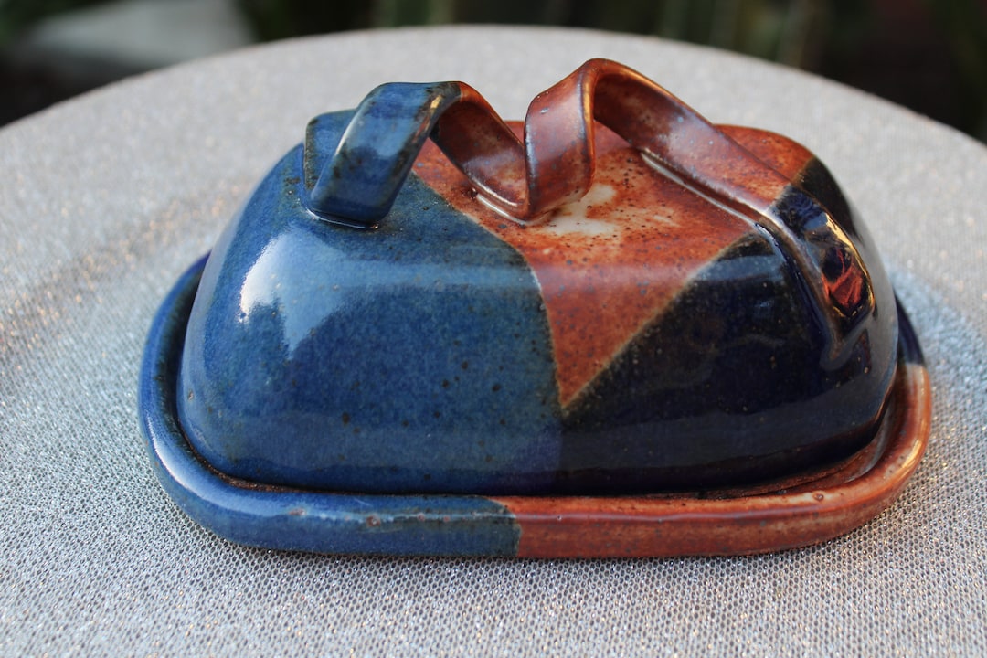 Vintage, Pottery Butter Dish, Two Tone Butter Dish, Hand Made, Signed ...