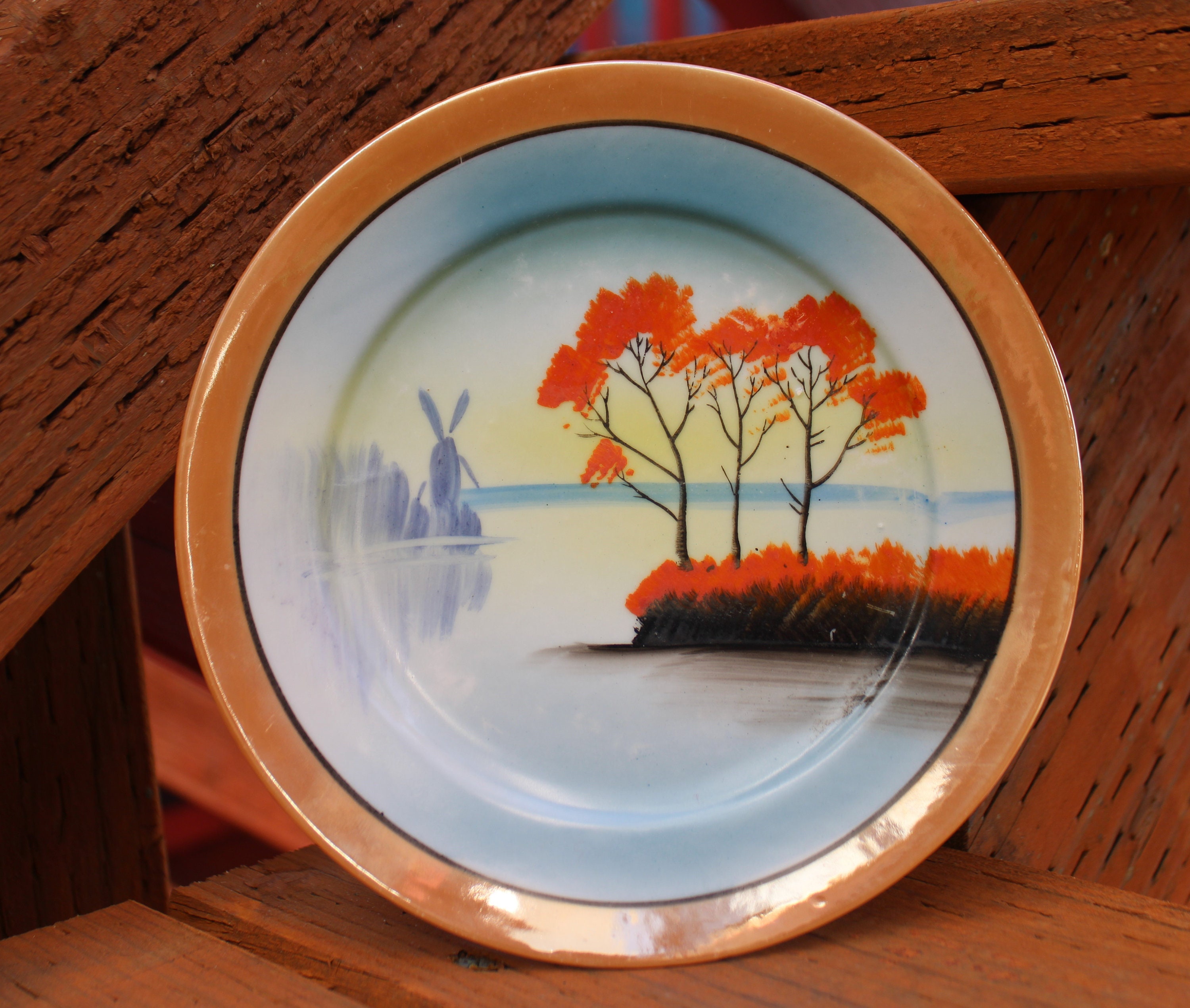 Set of 4 Takito Japanese Lusterware Plates Orange and Blue | Etsy