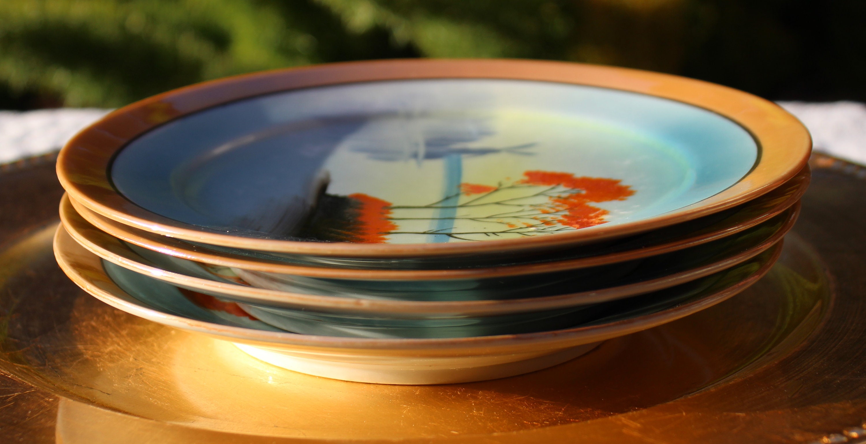 Set of 4 Takito Japanese Lusterware Plates Orange and Blue | Etsy