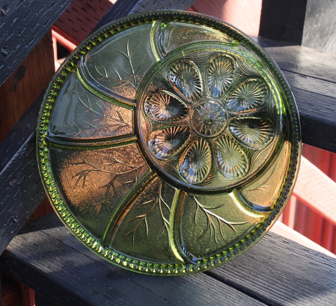 Vintage ,large Egg Platter, Indiana Glass, MCM, Green Glass Egg Plate ...
