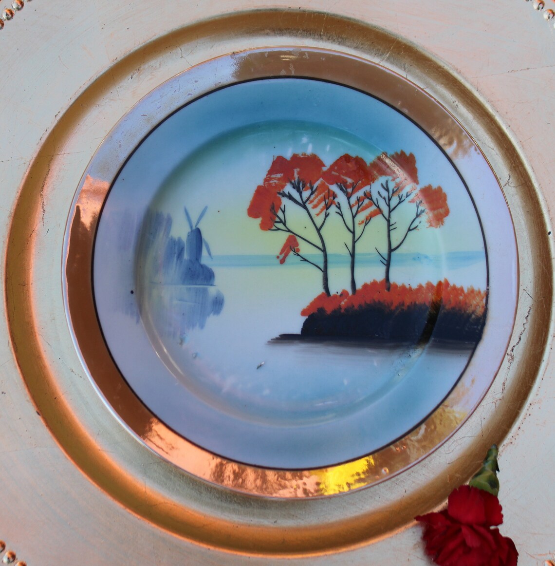 Set of 4 Takito japanese Lusterware Plates Orange and Blue - Etsy