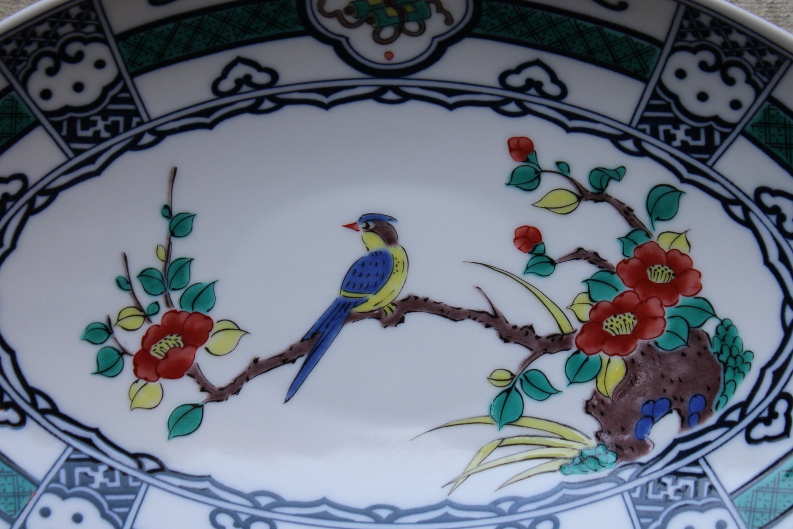 Japanese Oval Bowl, Kotobuki, Hand Painted," Bird/camellia," Porcelain ...
