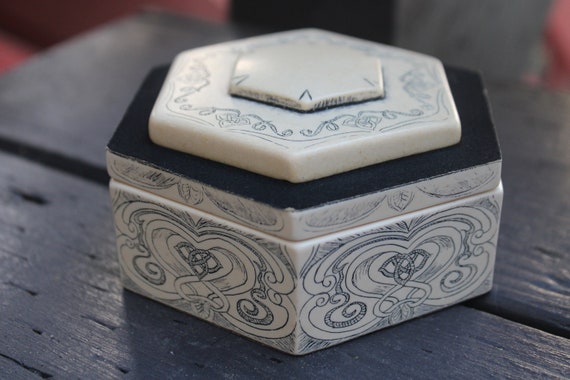 Vintage, English Box with Lid, Hexagonal Stone Box , … - Gem