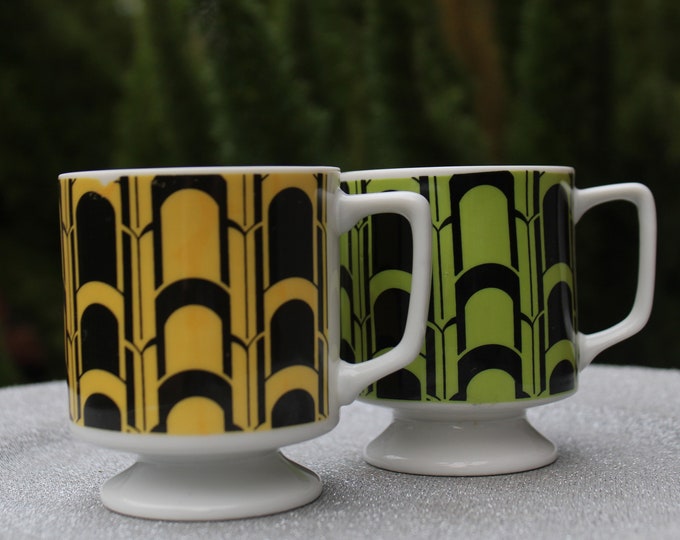 Set of 4 Mid Century Modern Vintage Floral Stoneware Coffee Tea Mugs ...