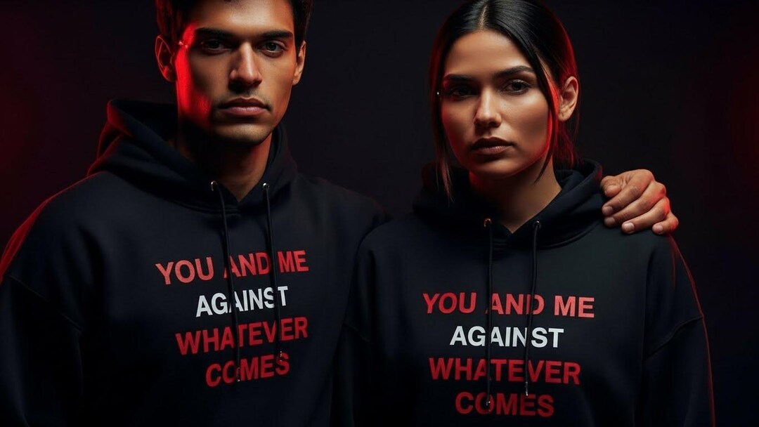 You and Me Against Whatever Comes Hoodie | Typography Statement ...