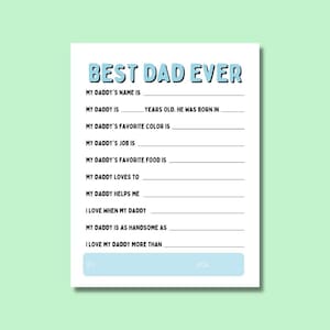 Father's Day Printable Best Dad Ever Fathers Day Activity Fathers Day ...