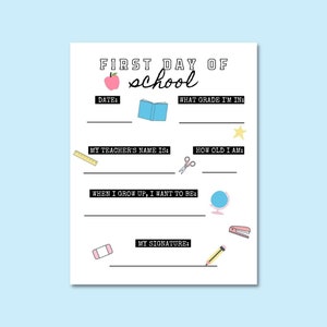First Day of School Worksheet Stats Sign Printable for Kids Back to ...