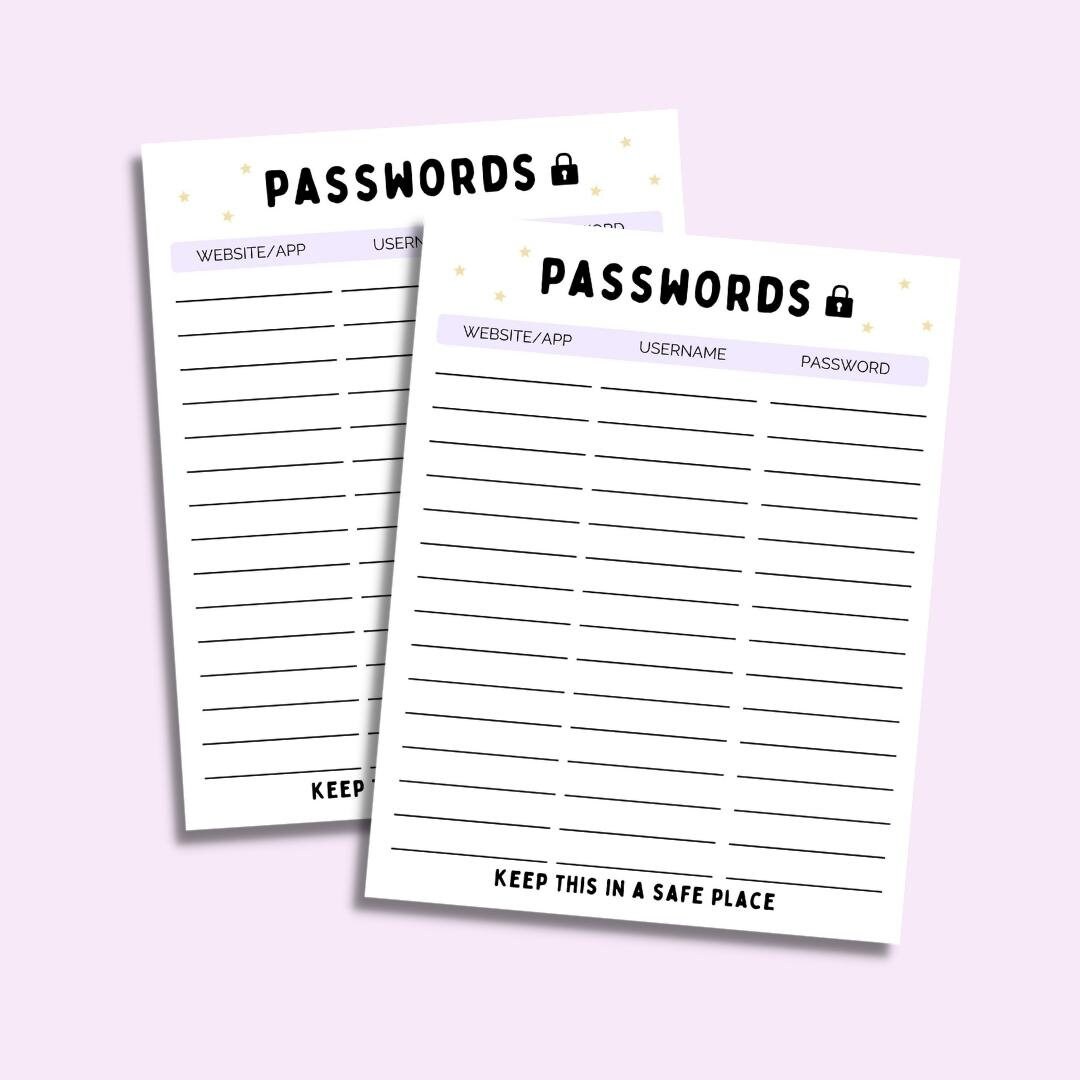 Password Log School Printable Password Tracker for Kids Track Passwords ...
