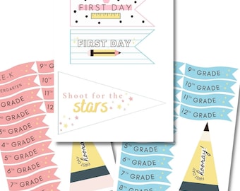 First Day of School Printable Pennant Flags for Kids Back to School ...