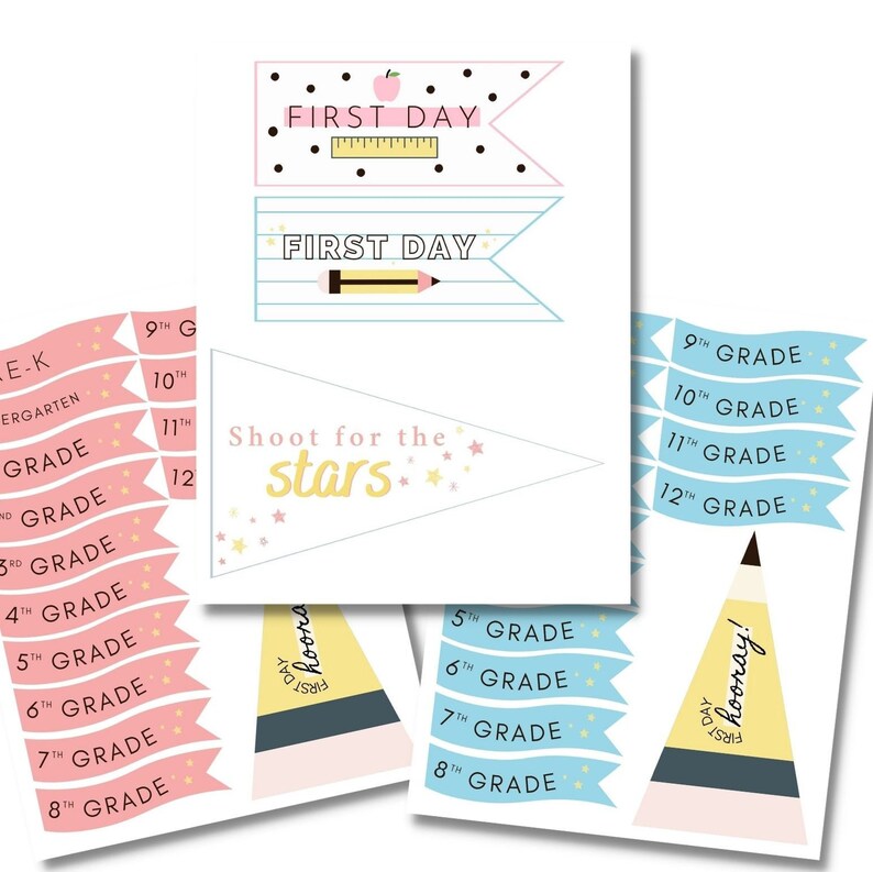 First Day of School Printable Pennant Flags for Kids Back to - Etsy