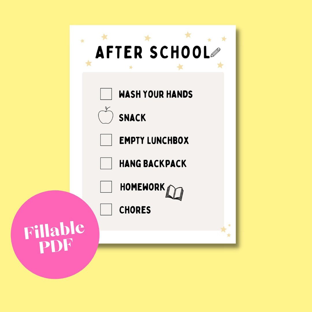 Customizable After School Checklist Printable for Kids Back to School ...