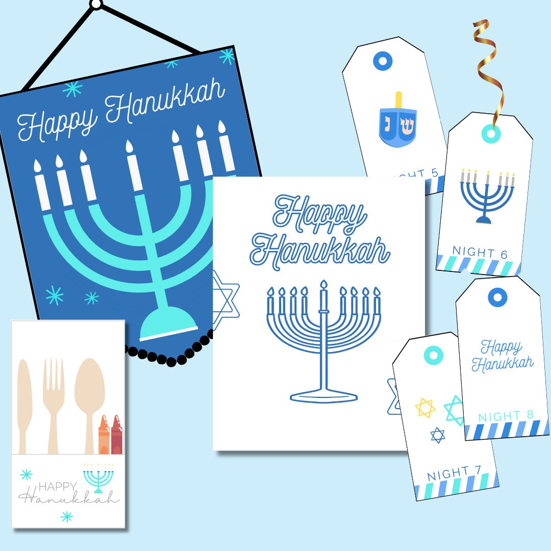 Hanukkah Printables Set | Hanukkah Signs | Printable Gift Tags - Etsy
