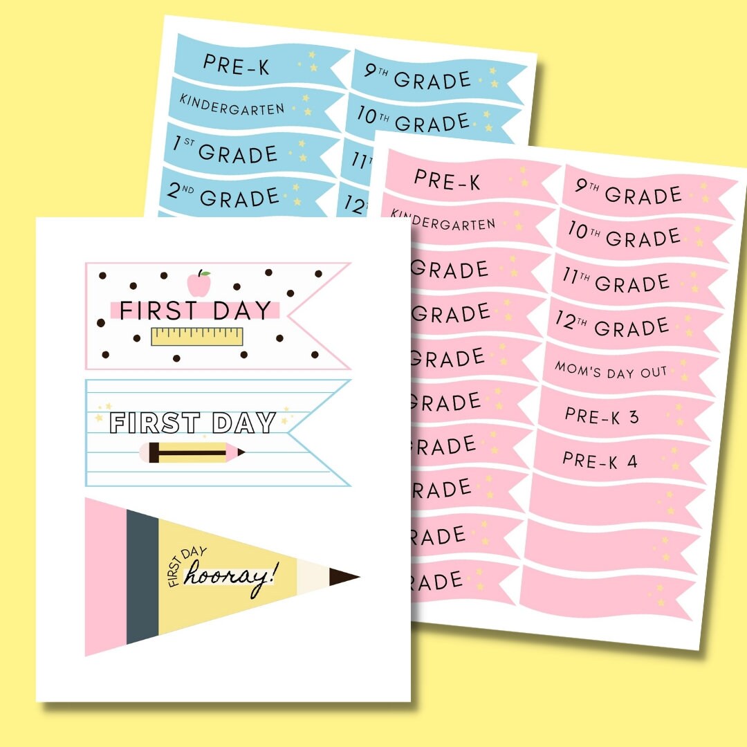 First Day of School Printable Pennant Flags for Kids Back to School ...
