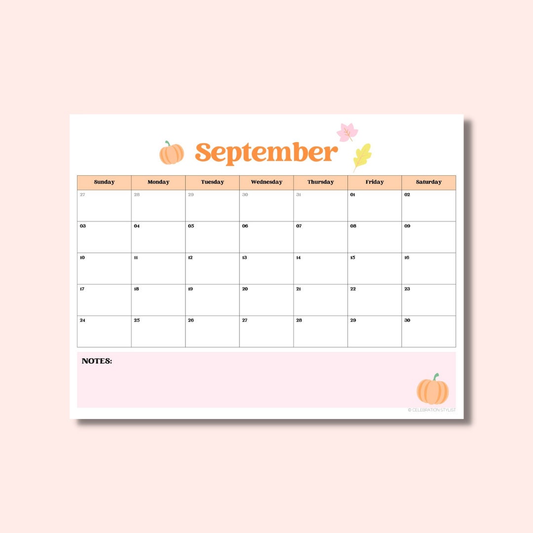 Printable September Calendar Fall Calendar Fall Printable Monthly ...