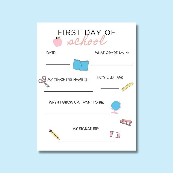 First Day of School Worksheet Stats Sign Printable for Kids - Etsy