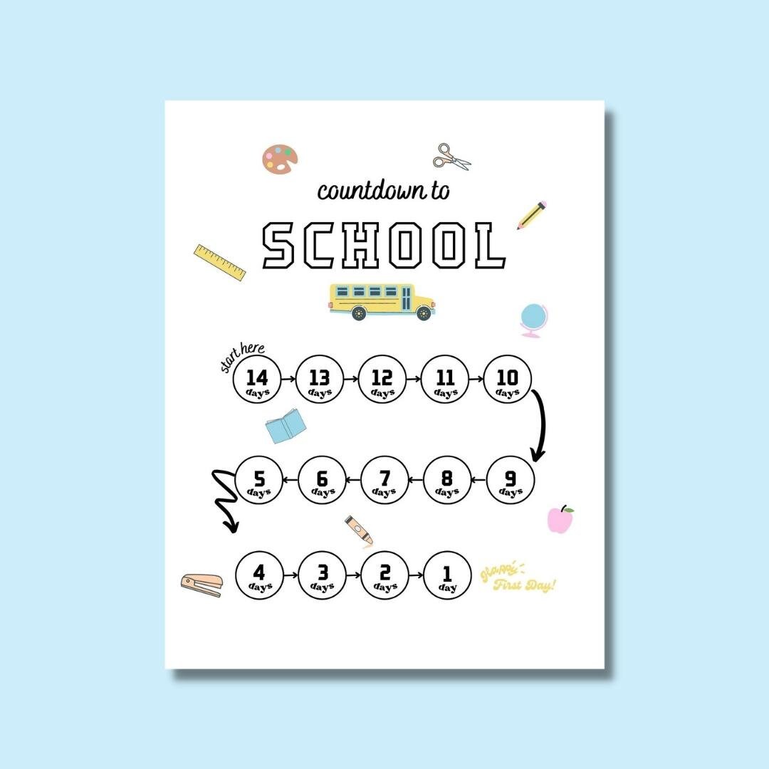 Countdown to First Day of School Printable for Kids | Back to School ...