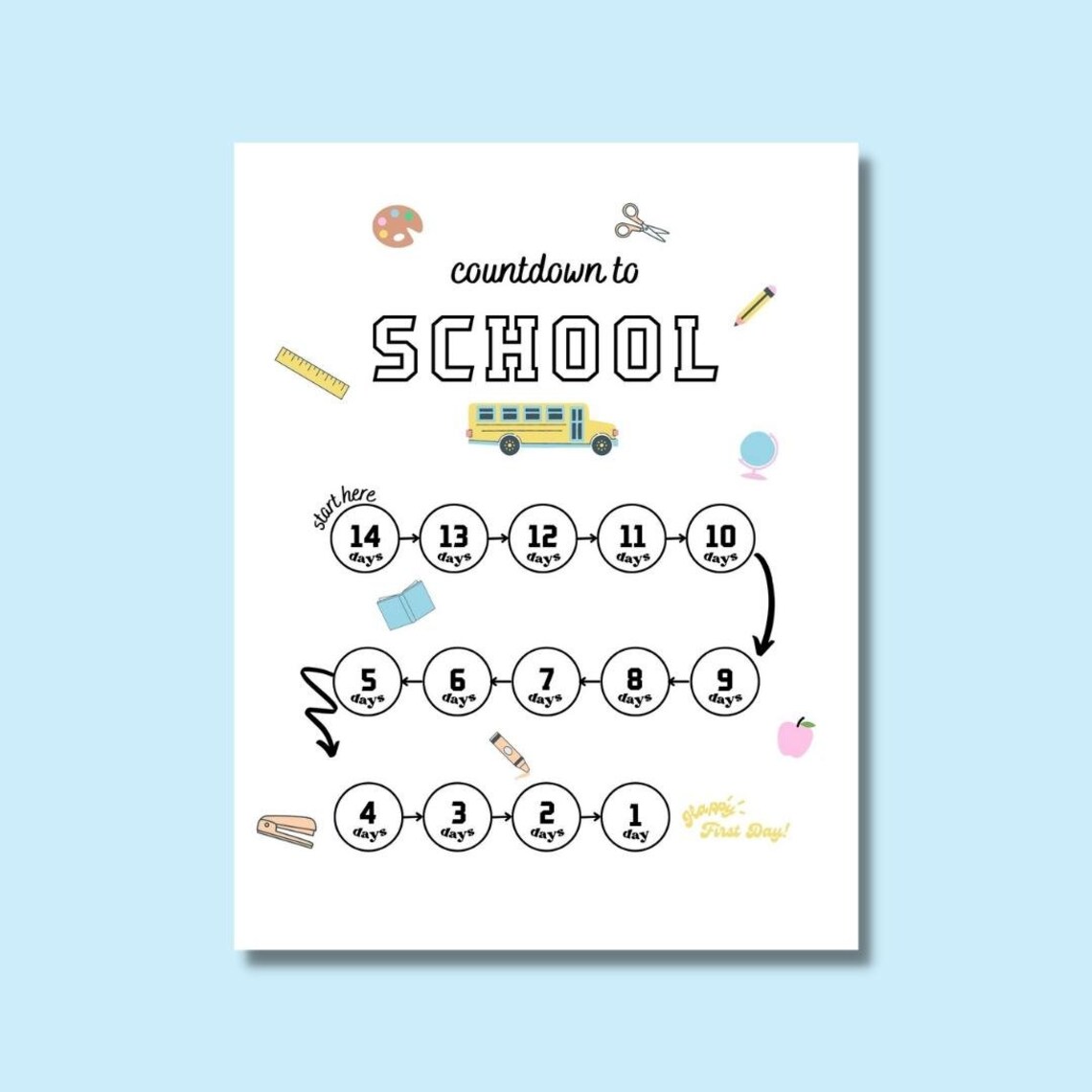 Countdown to First Day of School Printable for Kids Back to - Etsy