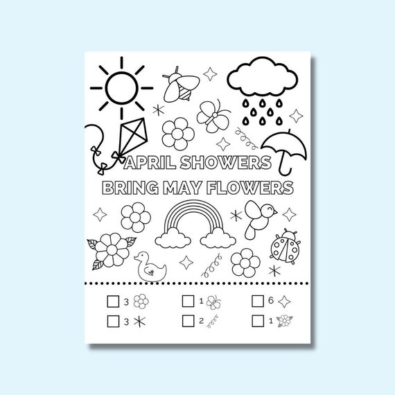 Kids Printable Coloring Sheet Rainy Day Activity April - Etsy