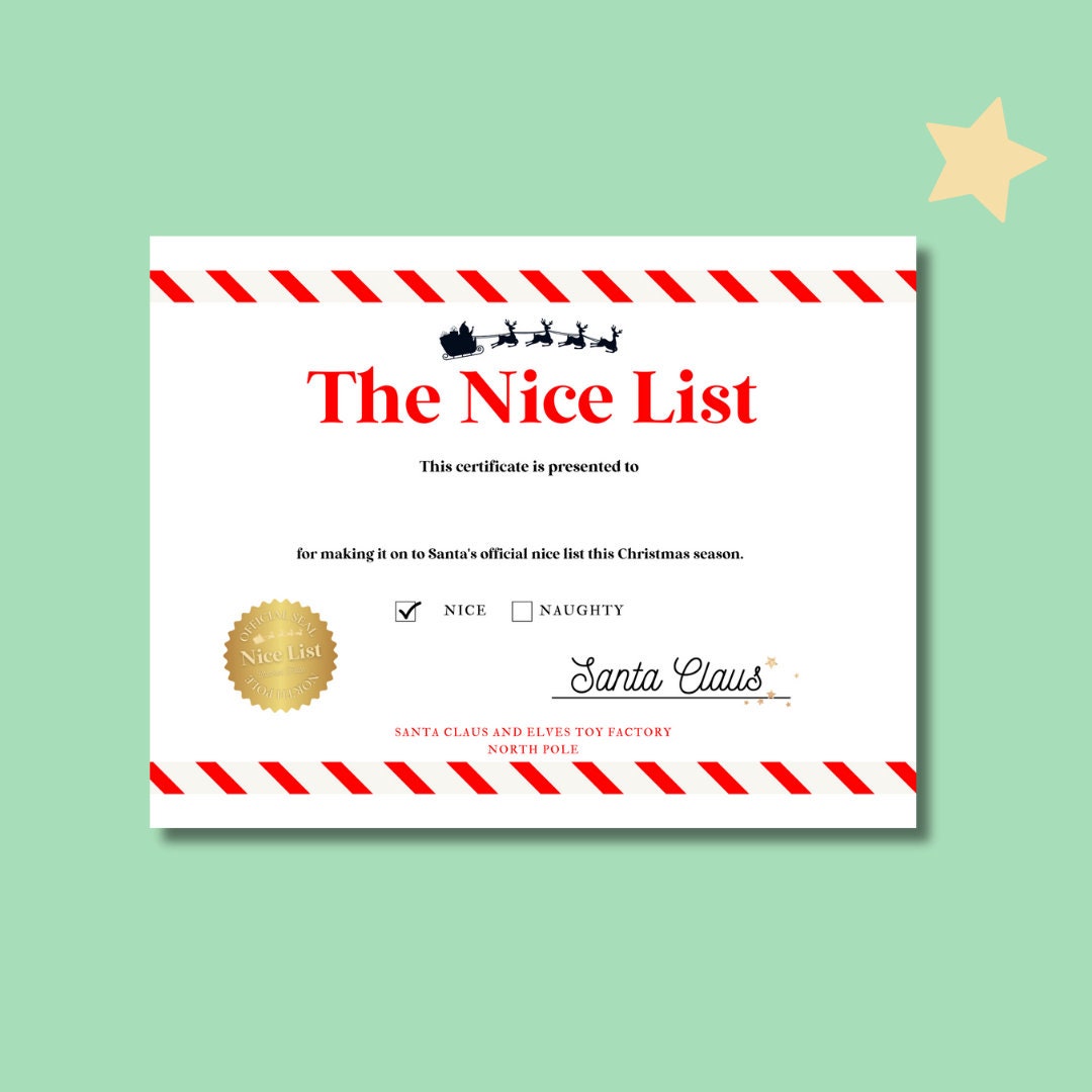 The Nice List Certificate Printable | Christmas Certificate | Santa's ...