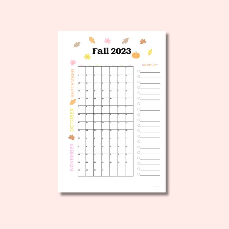 Printable Fall Calendar Fall Printable Fall Monthly Calendar September ...