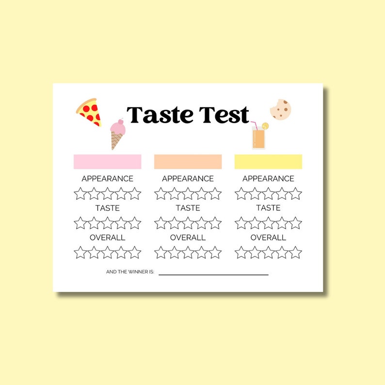 Taste Test Printable Kids Food Game Kid Games - Etsy