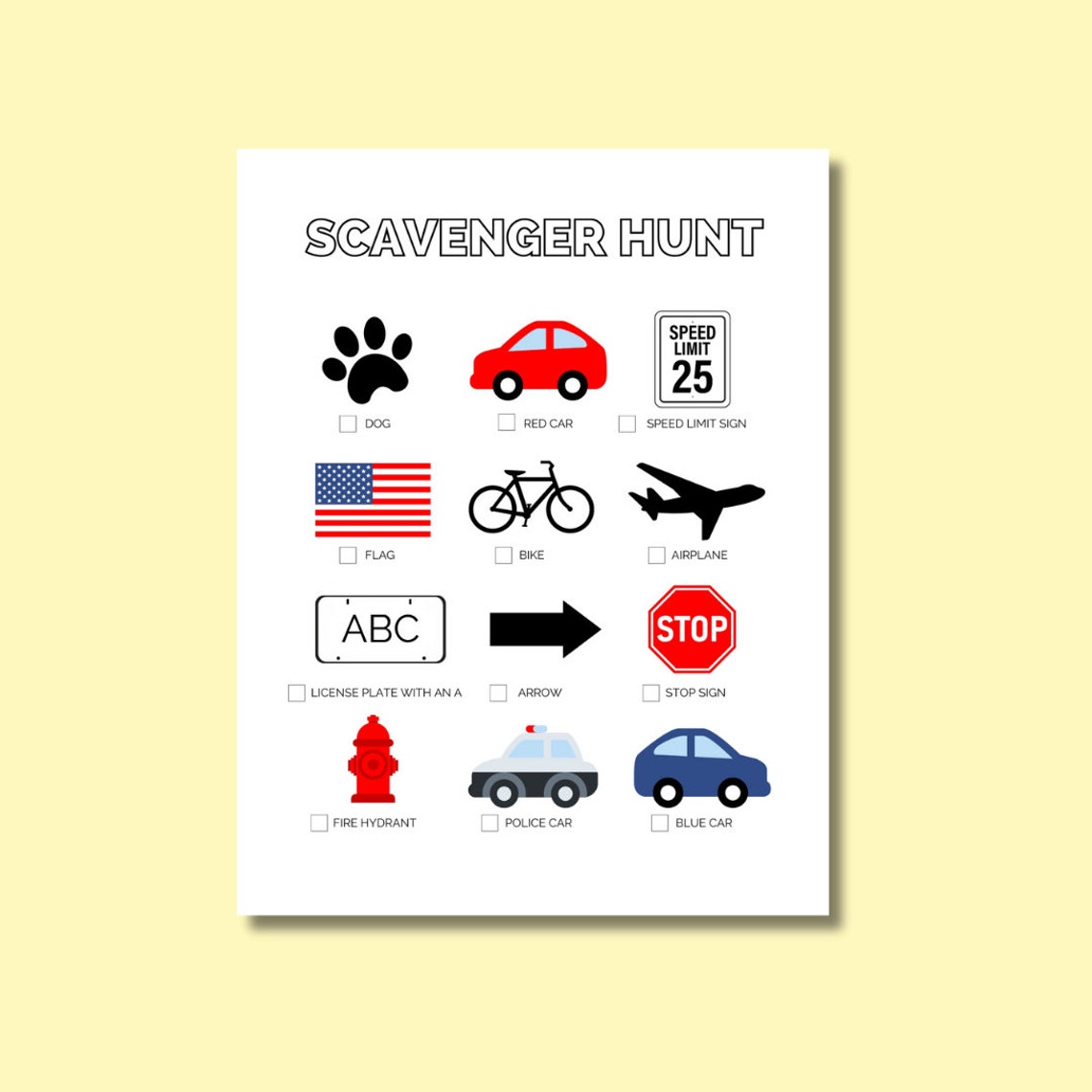 Car Scavenger Hunt Printable Printable Kids Game Printable - Etsy Canada
