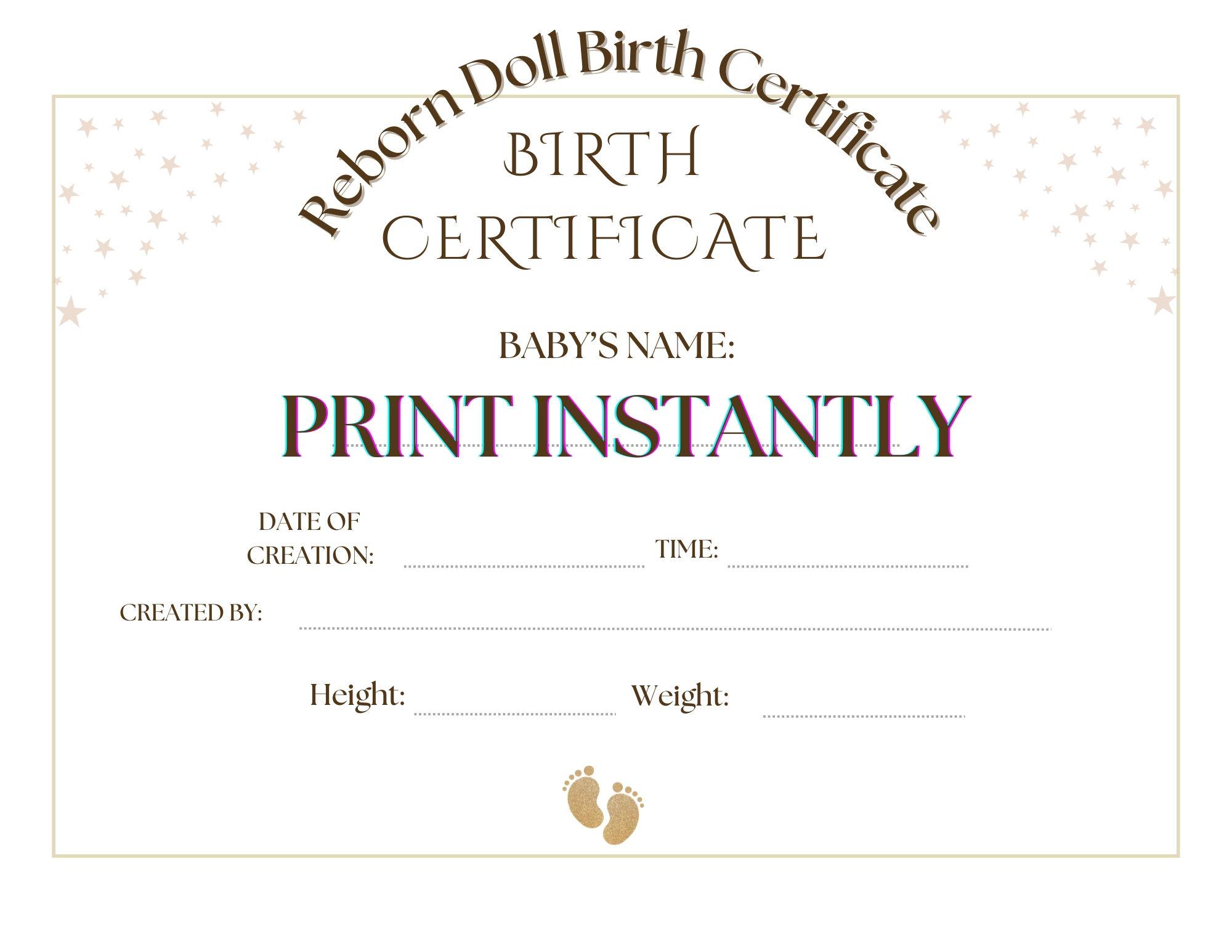 Reborn Baby Doll Birth Certificate, Printable Pdf File Download ...