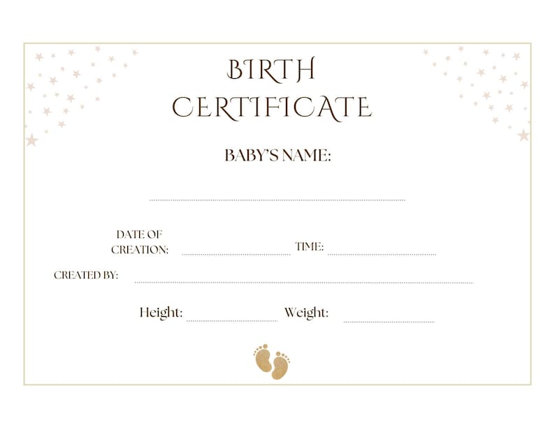 Reborn Baby Doll Birth Certificate, Printable Pdf File Download ...