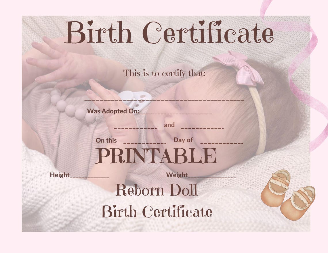 Reborn Baby Doll Birth Certificate, Printable Pdf File Download ...