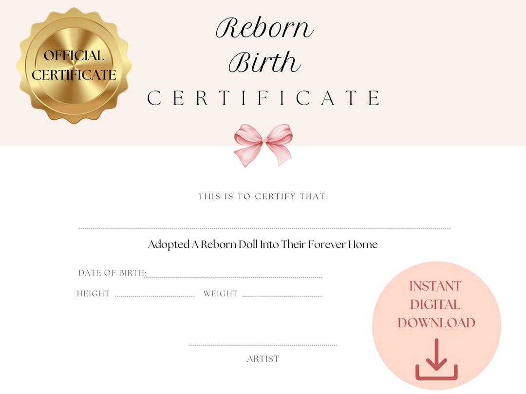 Reborn Doll Birth Certificate, Printable Keepsake (digital Printout) - Etsy
