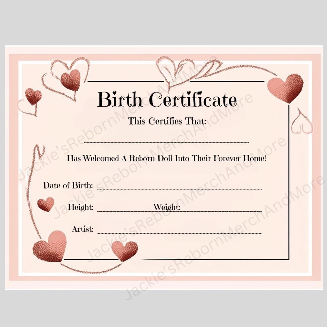 Printable Elegant Reborn Doll Birth Certificate Custom Birth ...