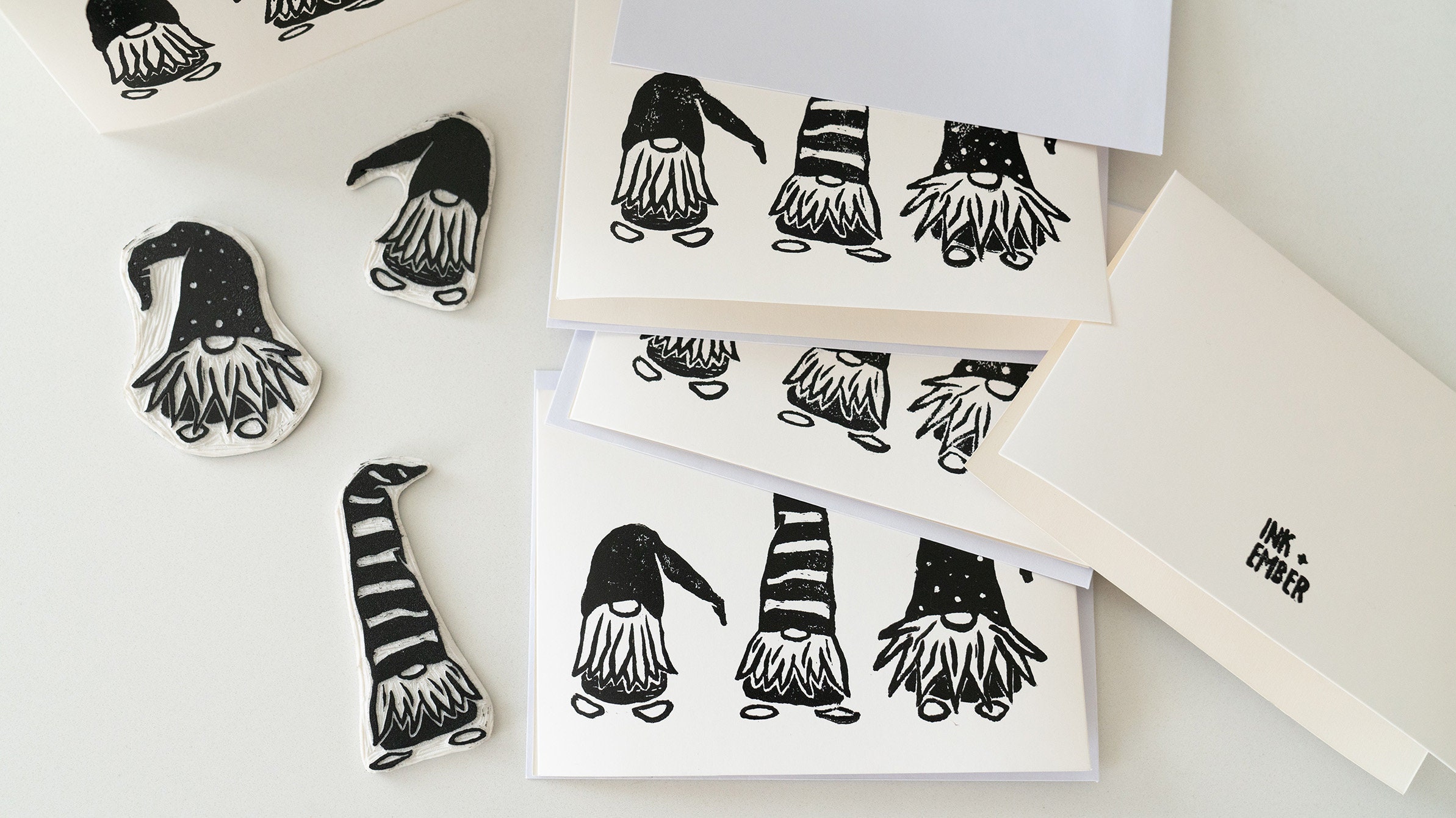 Hand Printed Linocut Modern Blank Gnome Card, Minimalist Art, Modern ...