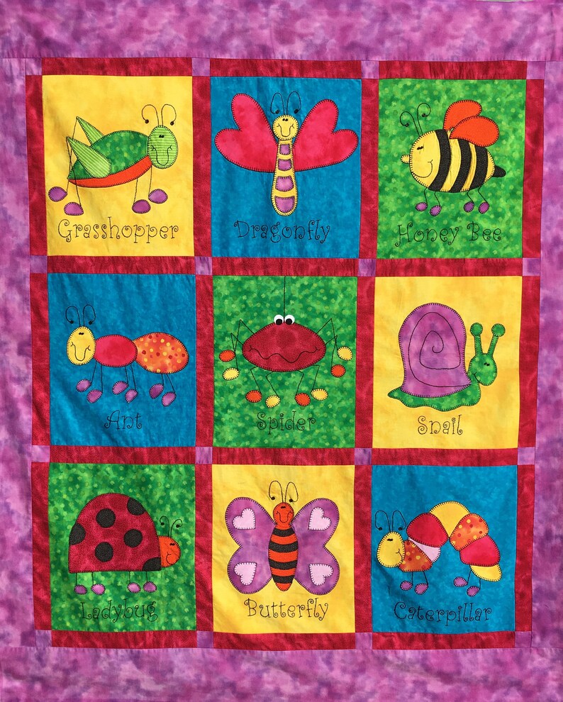 Baby Bugs Applique Quilt Pattern Instant Download PDF - Fun, Bright ...