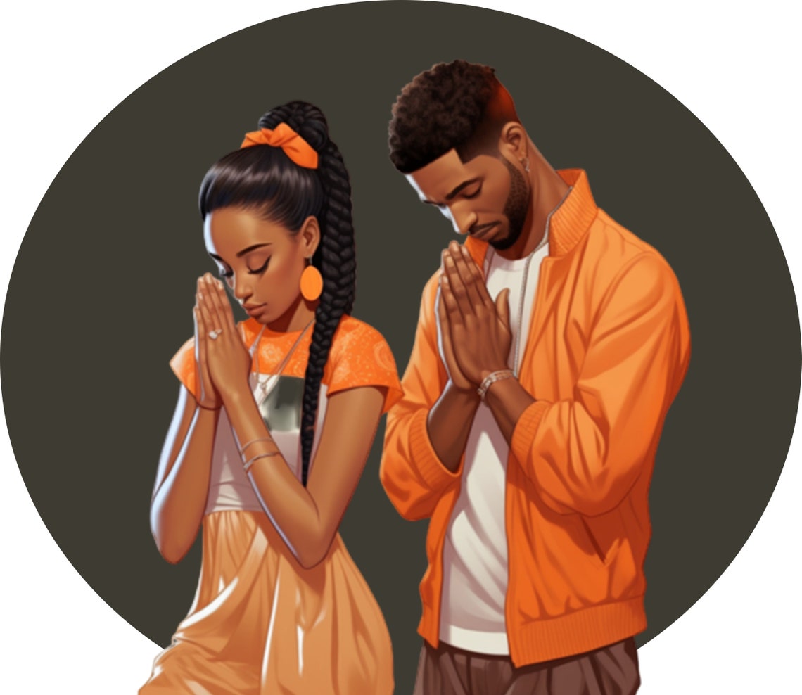 Black Couple Praying, African American Clipart, PNG Commercial Use ...
