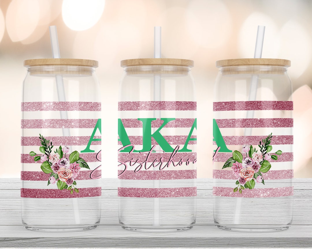 AKA Png-16oz Glass Can-alpha Kappa Alpha-pink and Green-sublimation ...