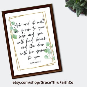 Ask Seek Knock Scripture Art Printable Matthew 7:7 8x10 Printable Wall ...